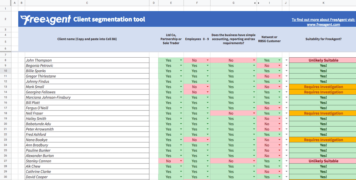 MTD for VAT spreadsheet for segmenting clients - FreeAgent